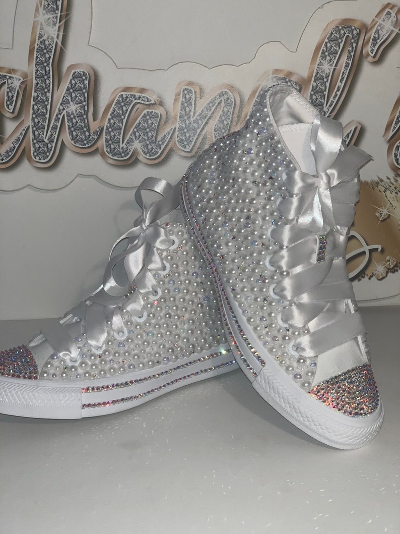 Rhinestone Converse Sneakers – Women's Handmade Bling High Top White ...