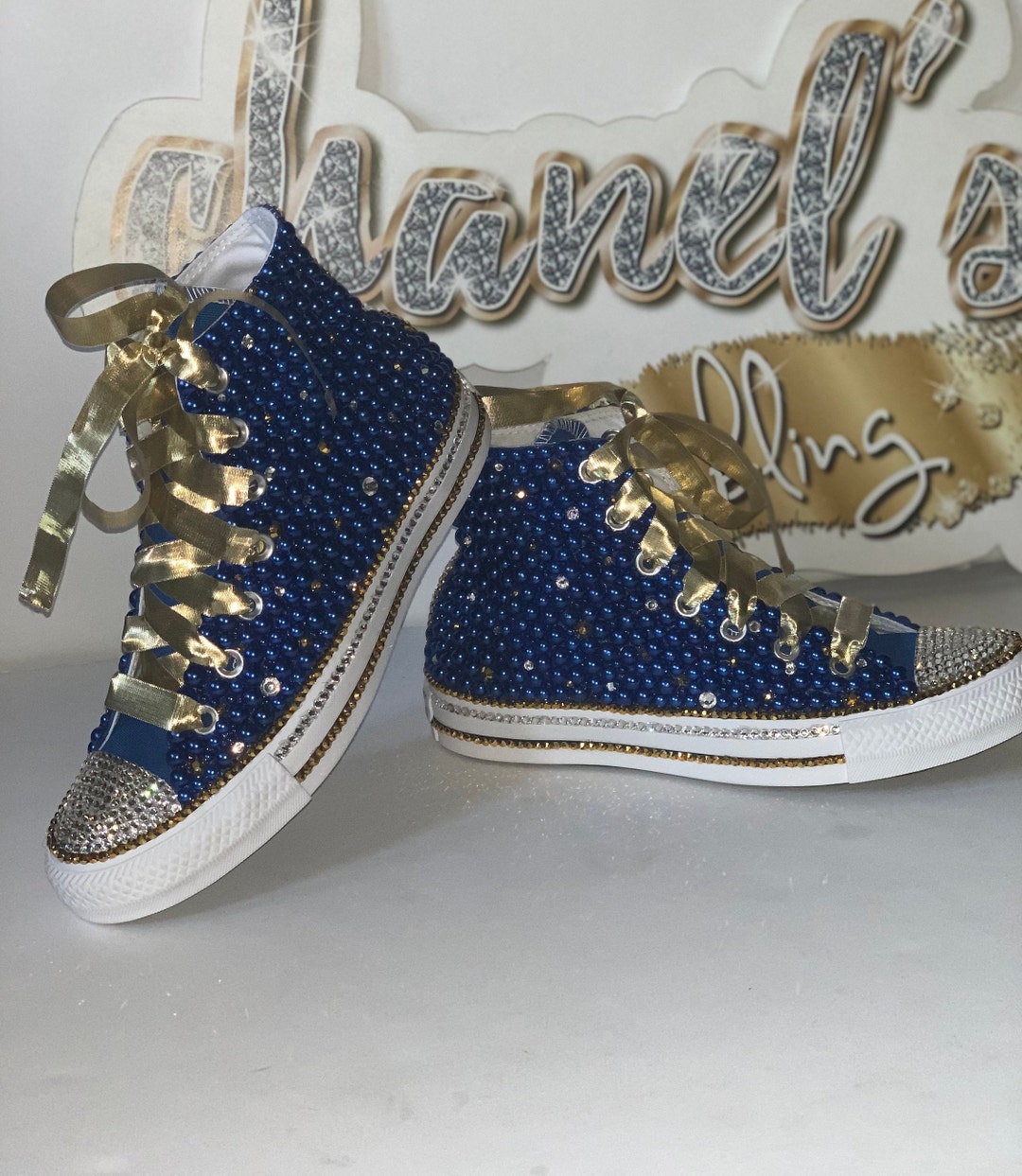 Custom Bling Blue Converse Sneakers: Silver/gold Rhinestone - Etsy
