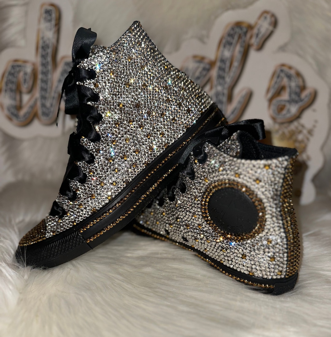 WOMEN S Silver black gold Rhinestone Bling All Star Chuck Taylor Sneakers High top Etsy Canada