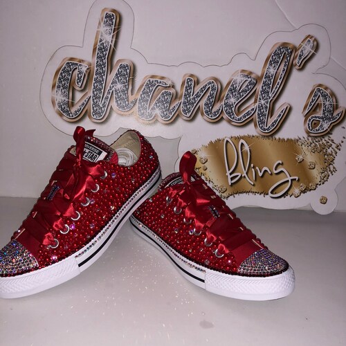 WOMEN Red Bling Converse All Star Chuck Taylor Sneakers LOW - Etsy