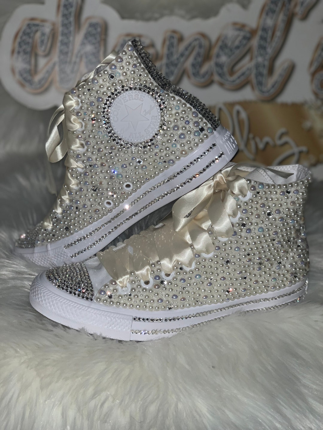 WOMEN'S Ivory/clear Rhinestone Glam Bling Converse All Star Chuck ...