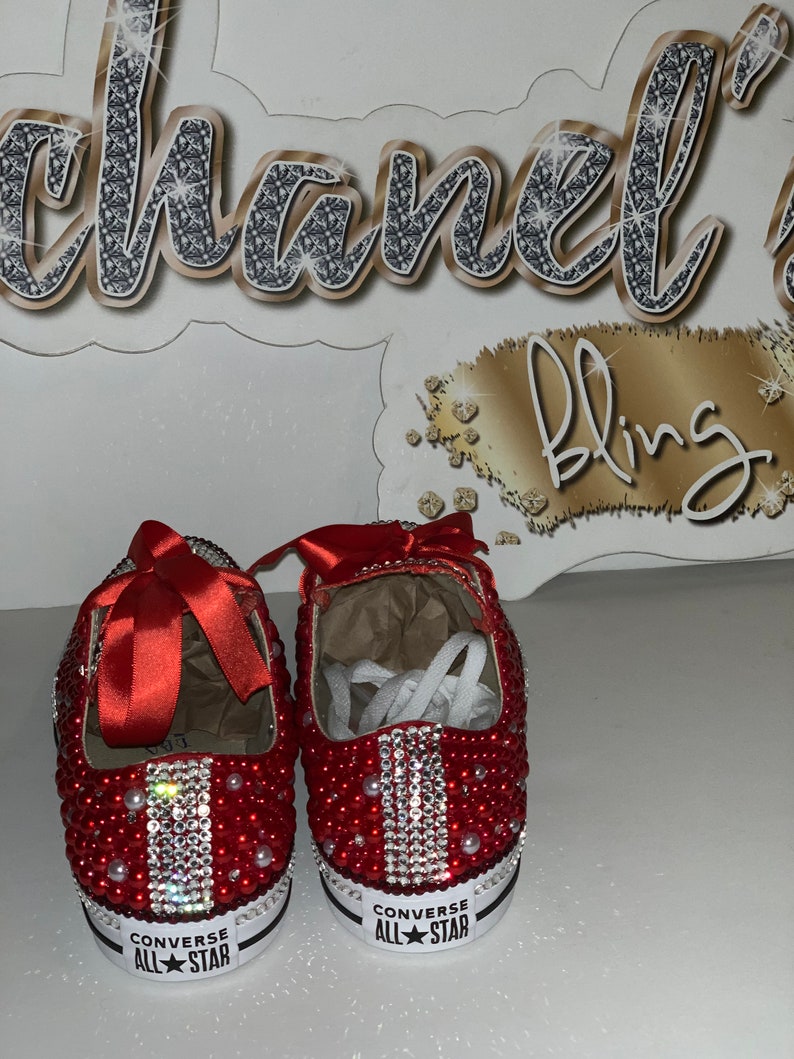 Kids Red/White/Clear Rhinestone Bling All Star Chuck Taylors | Etsy