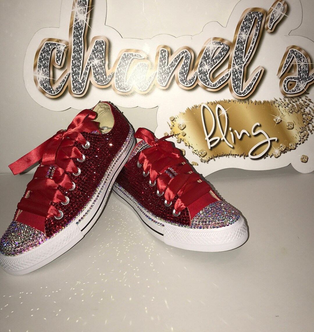 Women's Red Rhinestone Bling All Star Chuck Taylor Sneakers Low-top - Etsy