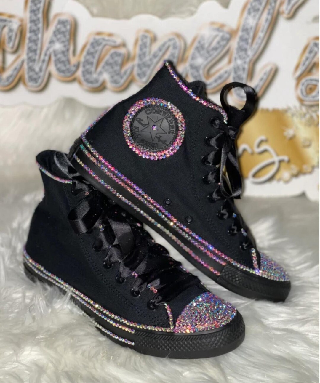Black Diamond Converse Sneakers | Kids Rhinestone High-top Chuck ...