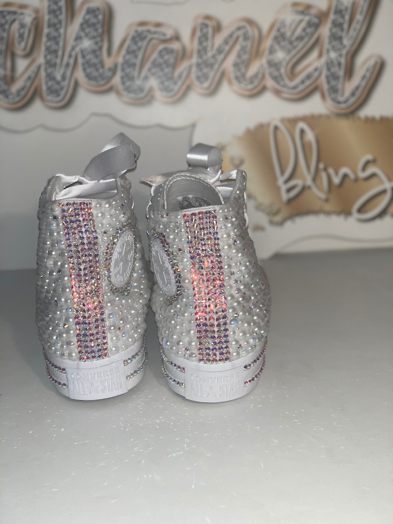 Rhinestone Converse Sneakers – Women's Handmade Bling High Top White ...