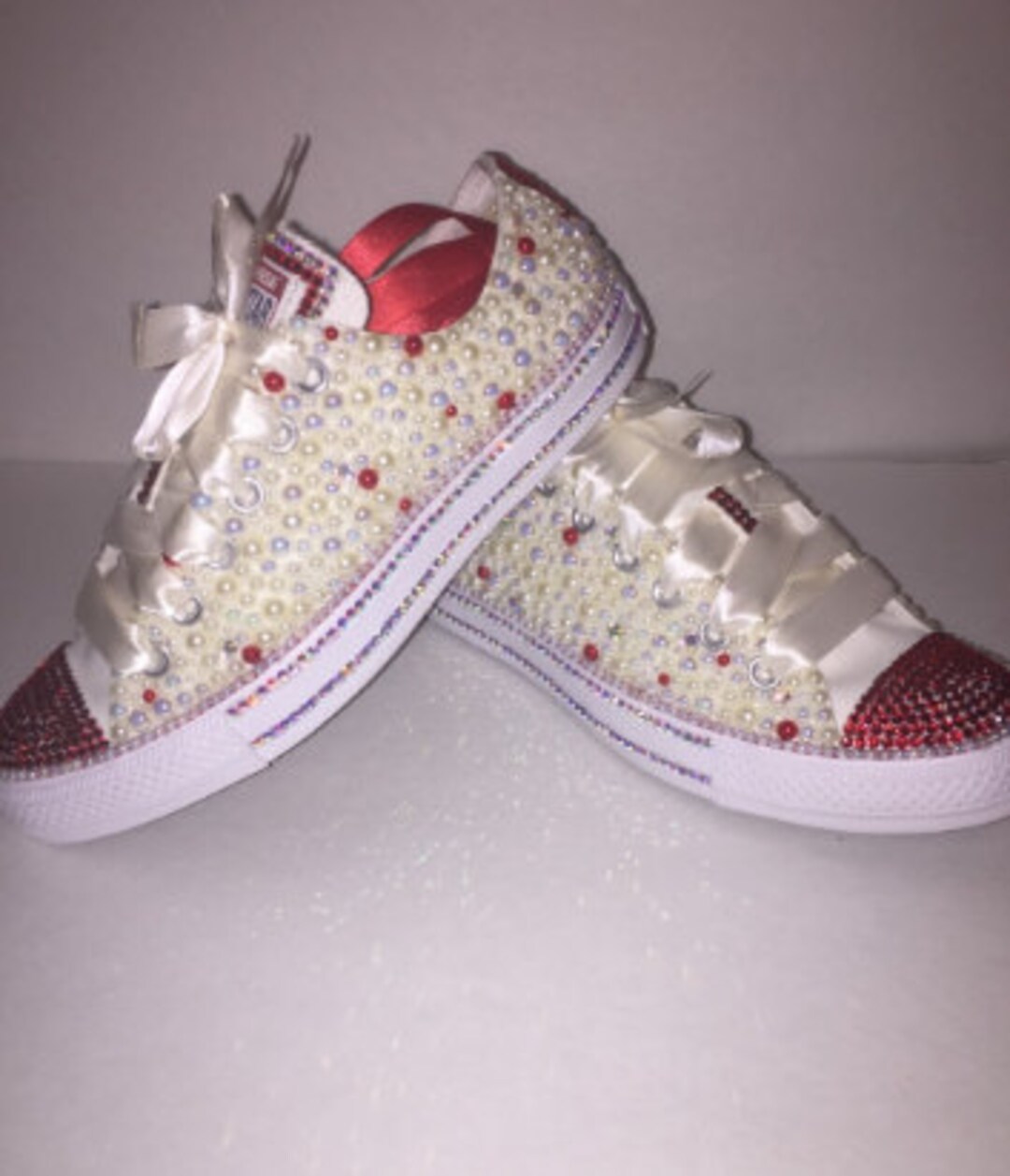 KIDS off White/red Bling Converse All Star Chuck Taylor Sneakers Low ...