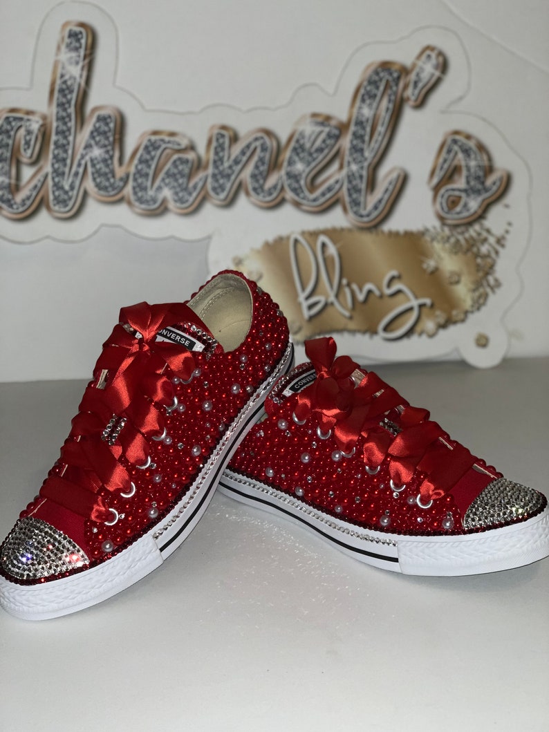 Kids Red/White/Clear Rhinestone Bling All Star Chuck Taylors | Etsy
