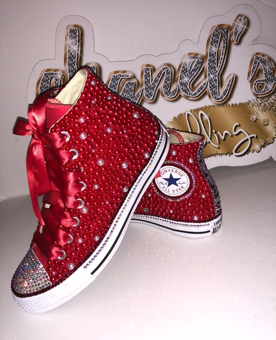KIDS Red/White Bling Converse All Star Chuck Taylor Sneakers | Etsy