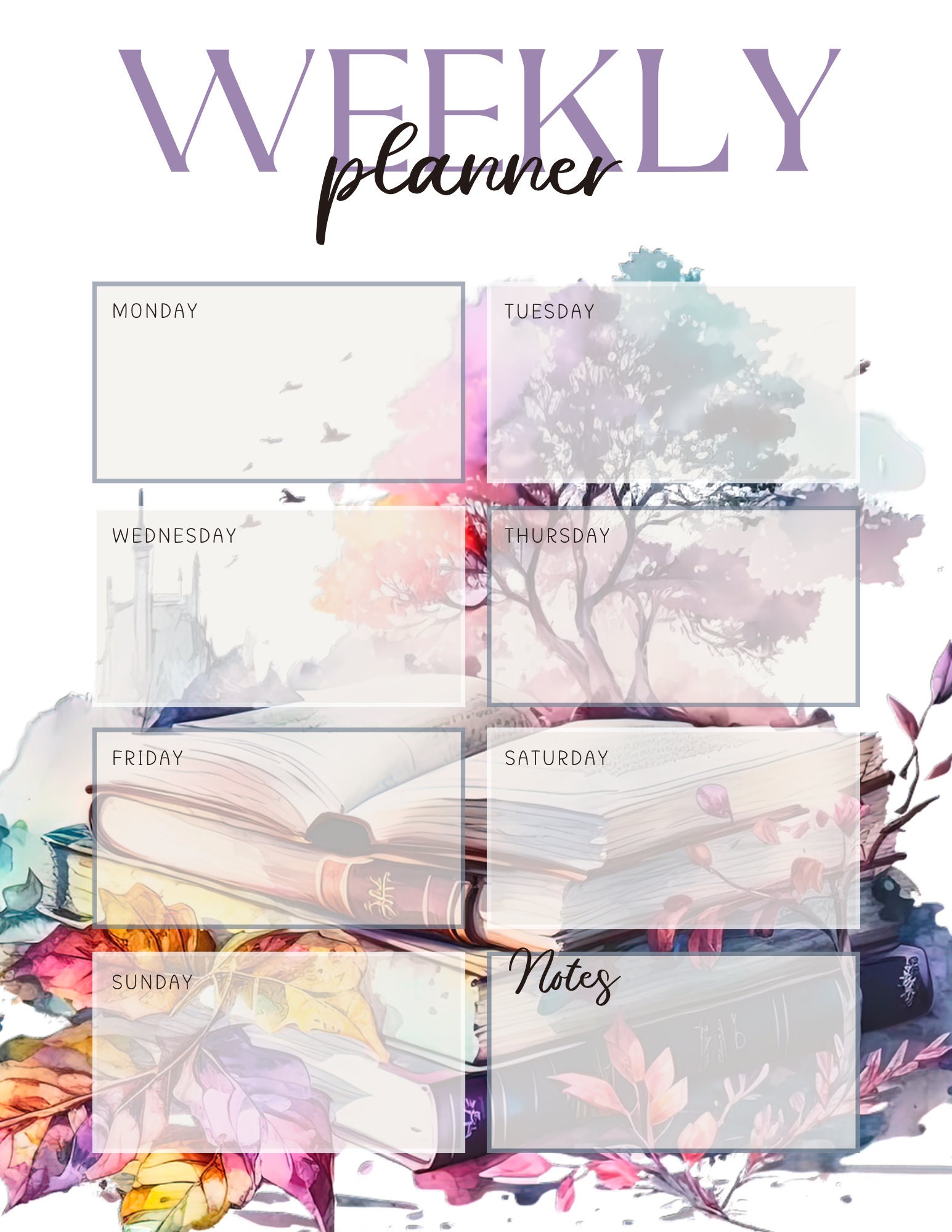 Weekly Planner Printable Book Lover Weekly Overview Schedule Agenda ...