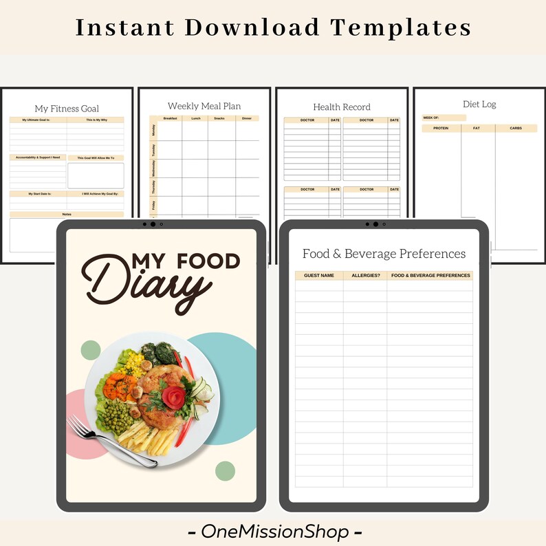 Printable Food Diary, Daily Food Journal, Fitness Diet, Meal Journal ...