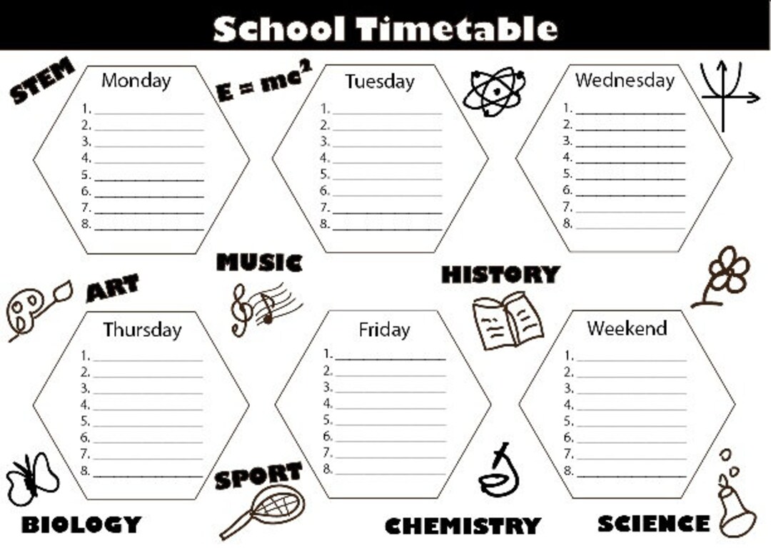 Digital Download School Timetable Weekly Planner Schedule - Etsy