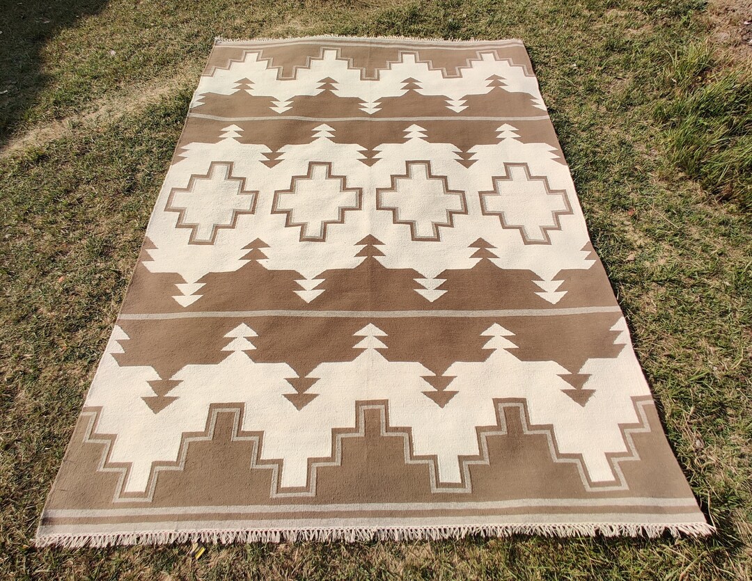9x12 Ft Handwoven Kilim Wool Navajo Rug Geometric Pattern Modern Design ...