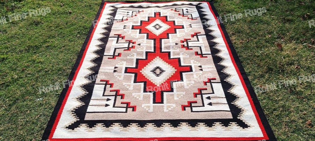 6x9 Ft Handwoven Wool Navajo Rug Southwestern Pattern Native American ...