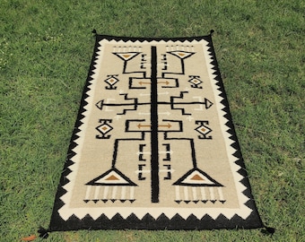 Handwoven Wool Navajo Rug Geometric Pattern Western Design Navajo Kilim ...