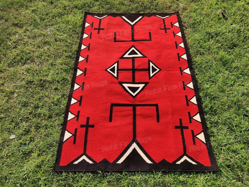 Handwoven Wool Navajo Rug Southwestern Pattern Native American Style ...