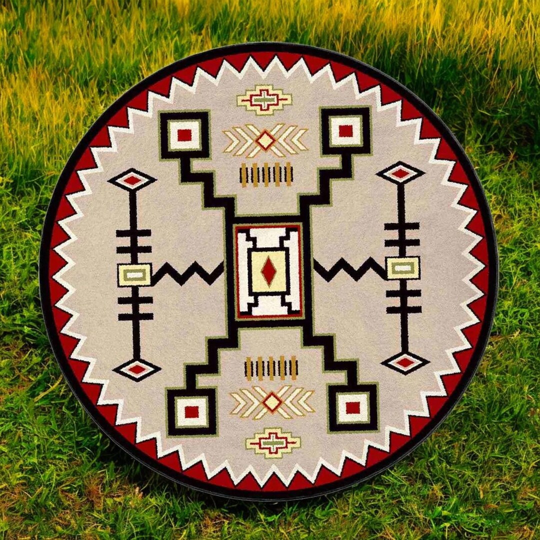 8x8 Ft Handwoven Wool Round Navajo Rug Southwestern Pattern Modern ...