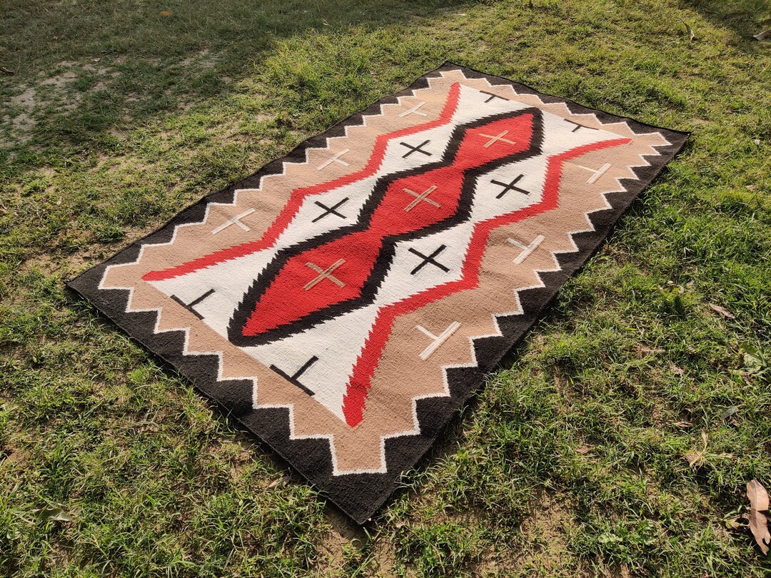 4x6 Ft Handwoven Wool Navajo Rug Southwestern Pattern Native American ...