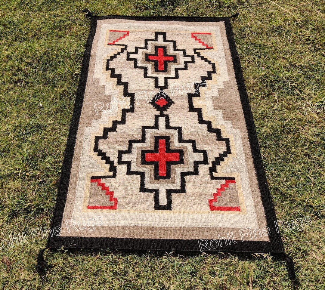 6x9 Ft Handwoven Wool Navajo Rug Southwestern Pattern Native American ...