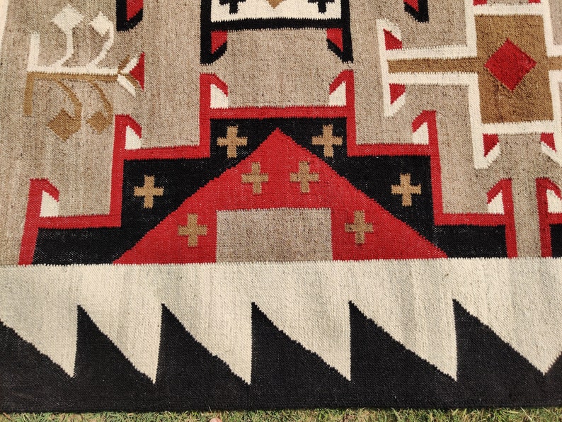 Western Inspired Beauty Handwoven Navajo Kilim Wool Rug 8x10 Geometric ...