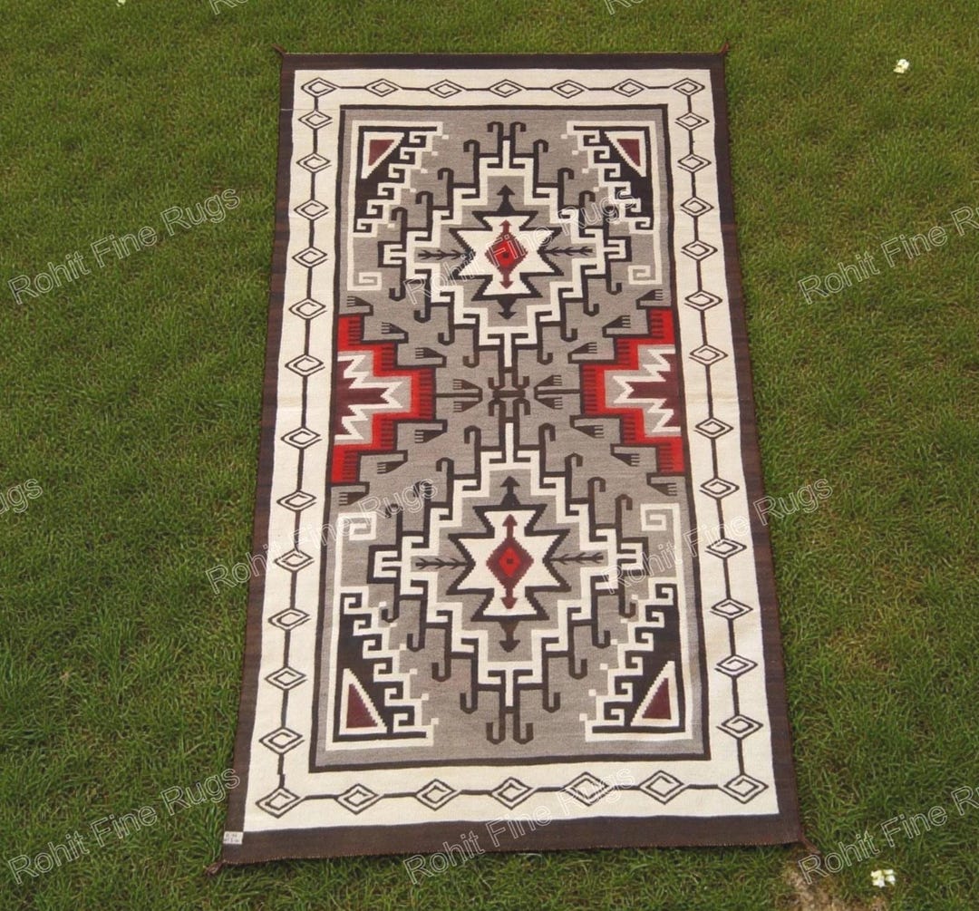 5x8 Ft Handwoven Wool Navajo Rug Southwestern Pattern Native American ...