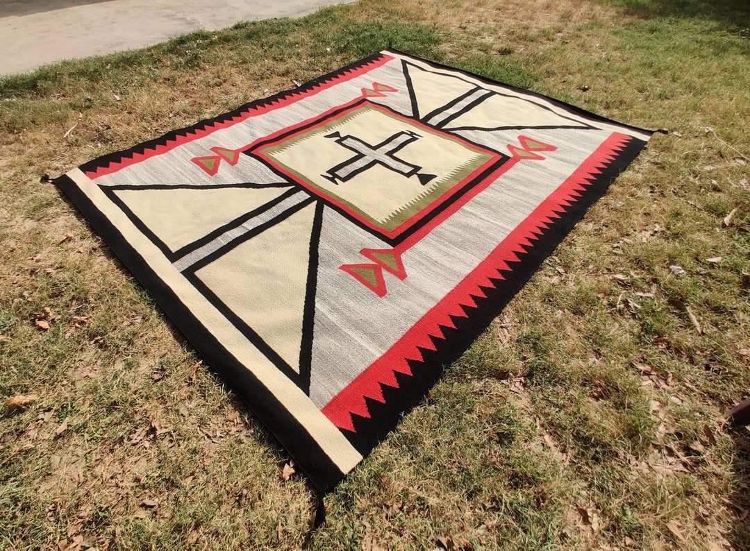 9x12 Ft Handwoven Wool Navajo Rug Southwestern Pattern Native American ...