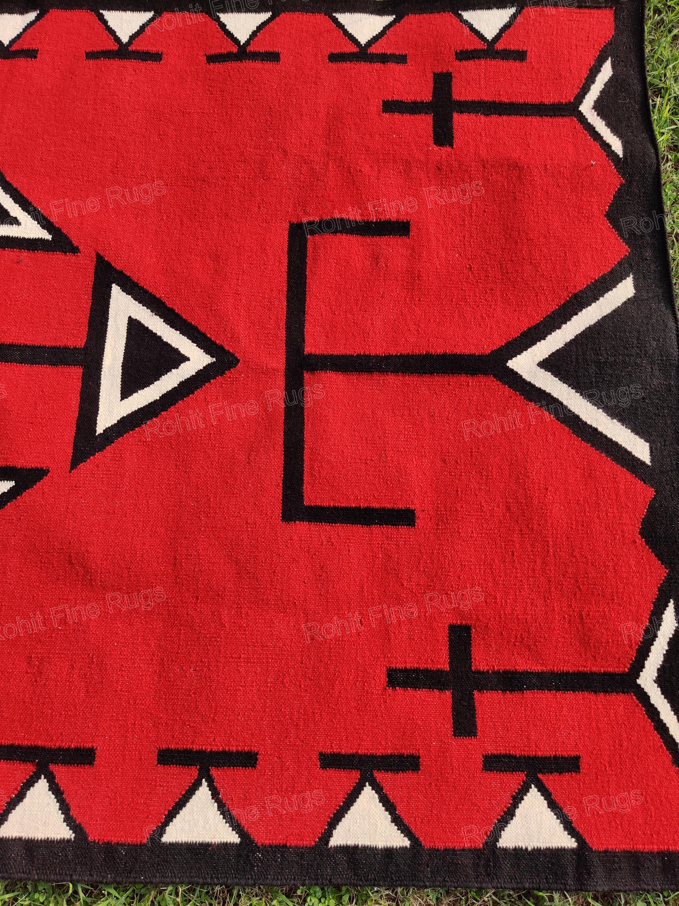 Handwoven Wool Navajo Rug Southwestern Pattern Native American Style ...
