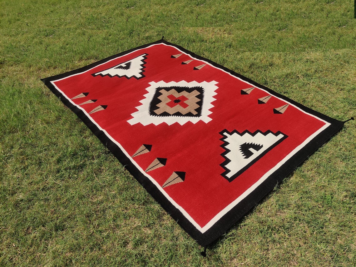 Handwoven Wool Kilim Navajo Rug Geometric Pattern Western Design Navajo ...