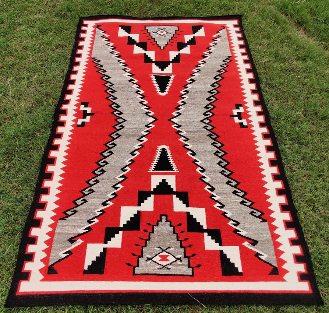 6x9 Ft Handwoven Kilim Wool Red Navajo Rug Geometric Pattern ...