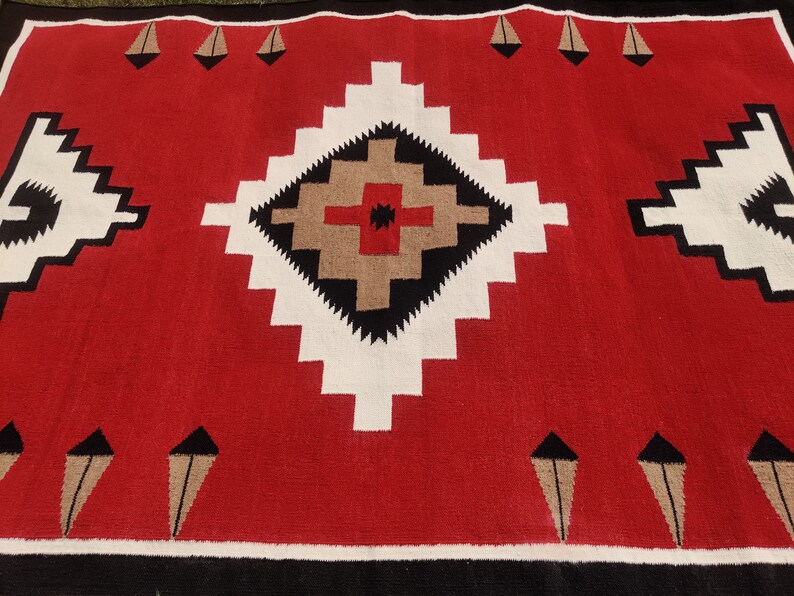 Handwoven Wool Kilim Navajo Rug Geometric Pattern Western Design Navajo ...