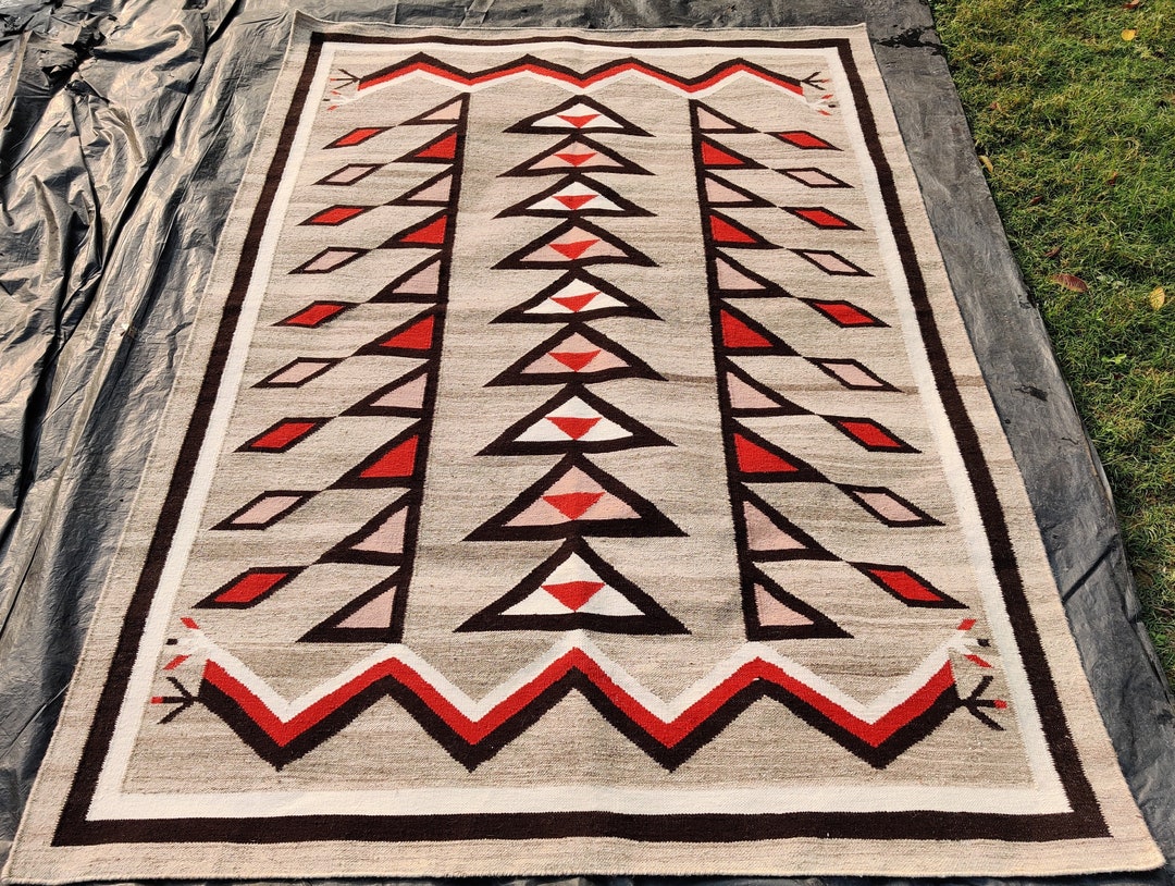 Handwoven Kilim Wool Navajo Rug Geometric Pattern Southwestern Design ...