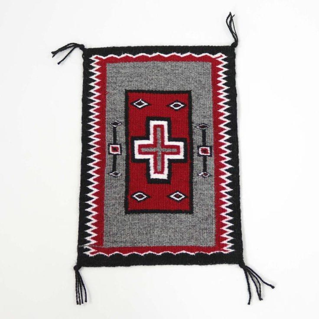 Handwoven Wool Navajo Rug Geometric Pattern Native American Style ...