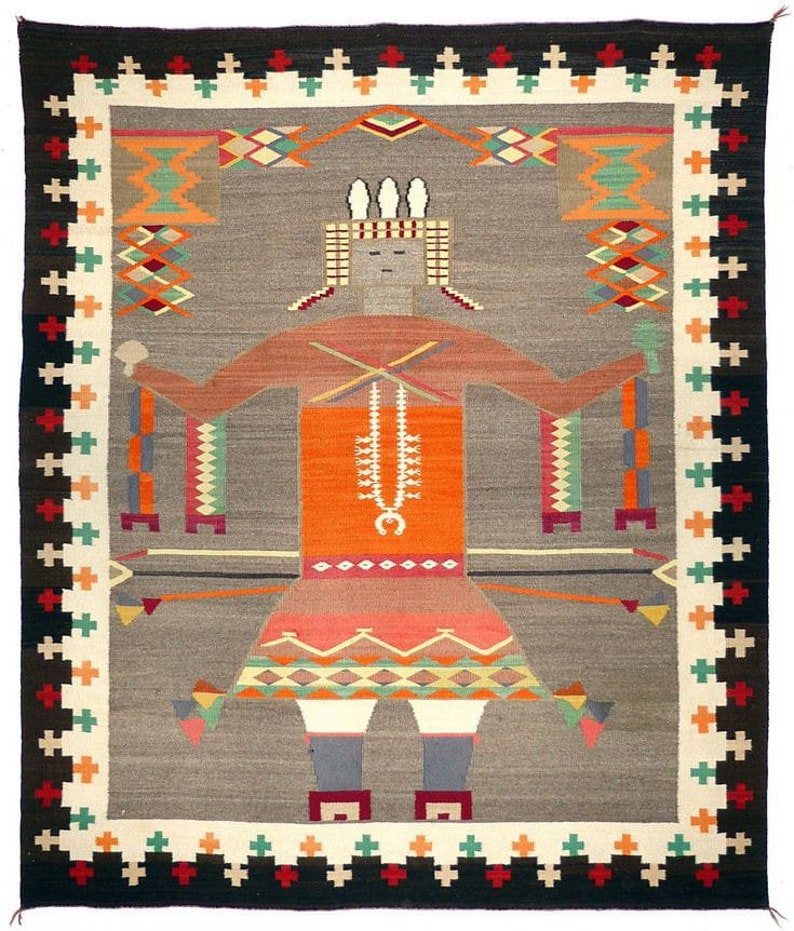 Stunning 8x8 Ft Handwoven Wool Kachina Doll Design Navaho Style Rug ...