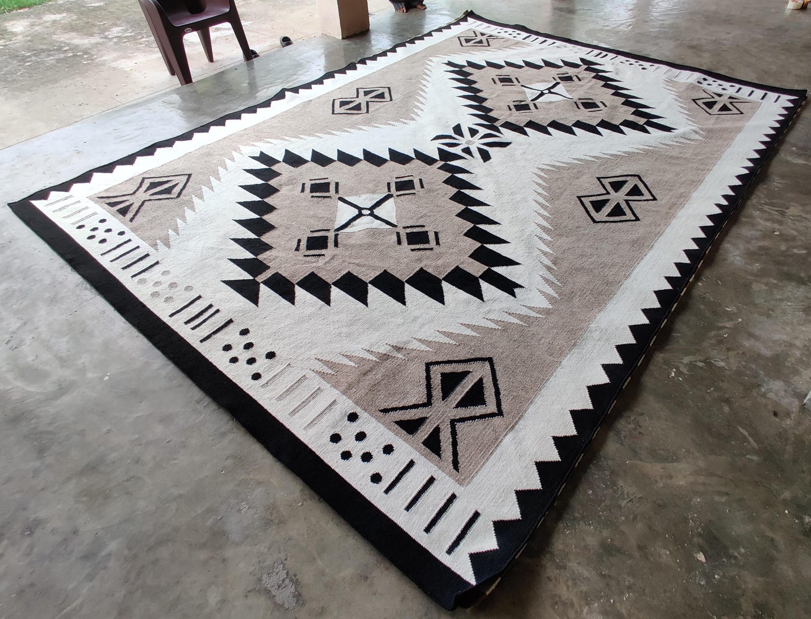 Handwoven Kilim Wool Navajo Rug Geometric Pattern Western Design Size ...