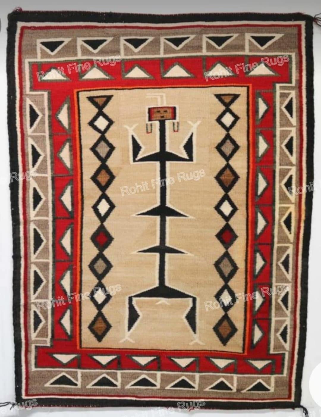 5x8 Ft Handwoven Wool Navajo Rug Style Yei Bi Chei Rug , Tribal People ...
