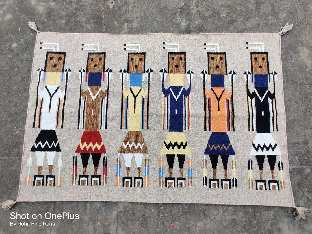 4x6 Ft Handwoven Wool Navajo Rug Yei Bi Chei Rug , Tribal People ...