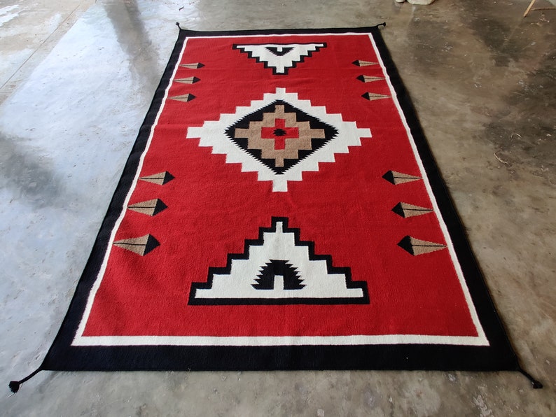 Handwoven Wool Kilim Navajo Rug Geometric Pattern Western Design Navajo ...