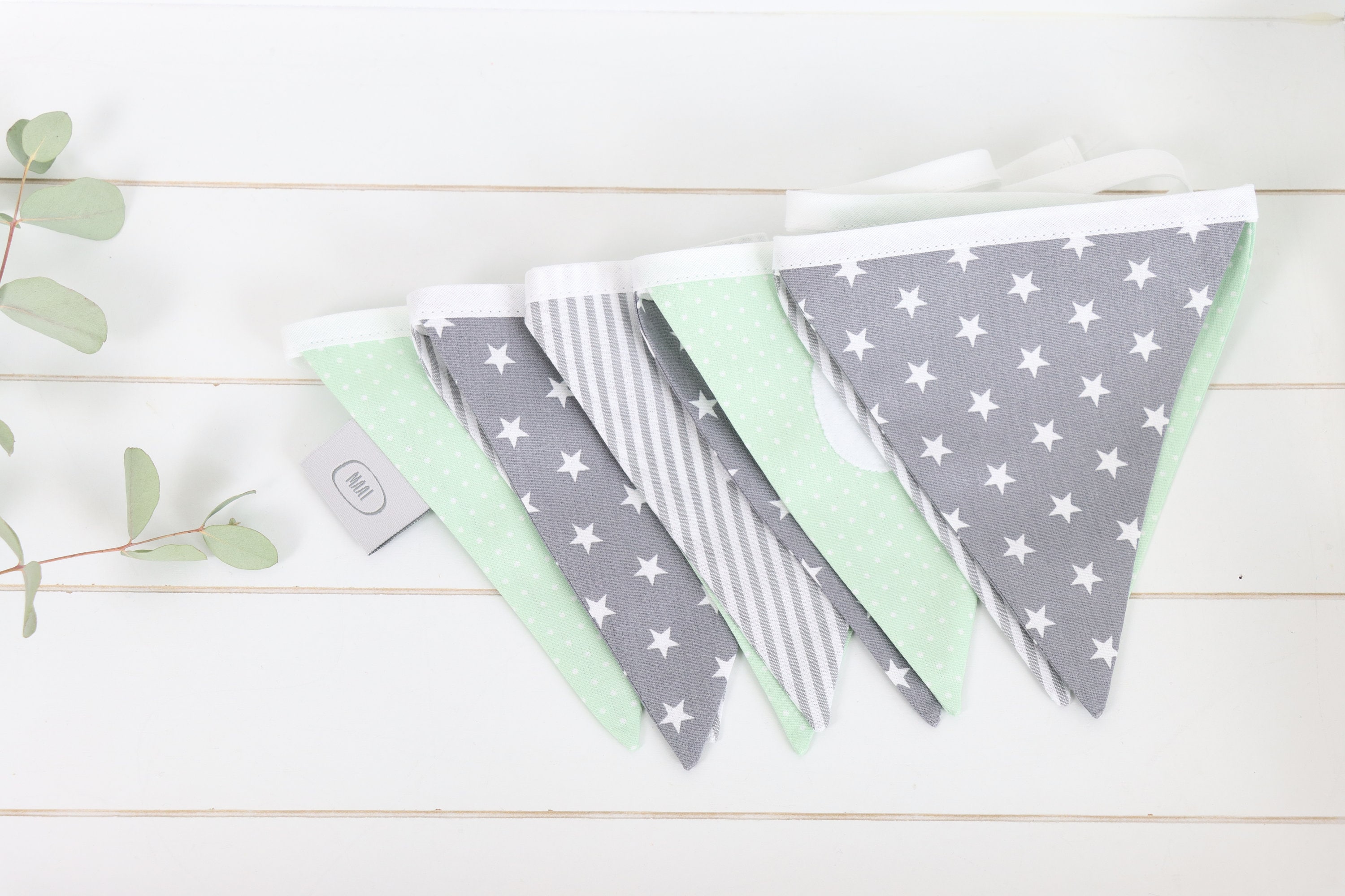 Pennant Chain With Name Mint-grey Hand-sewn Children's Room Garland - Etsy