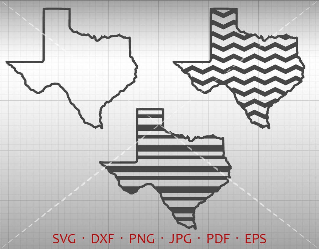 Texas Map SVG, TX State Outline Clipart DXF, Chevron, Striped Pattern ...