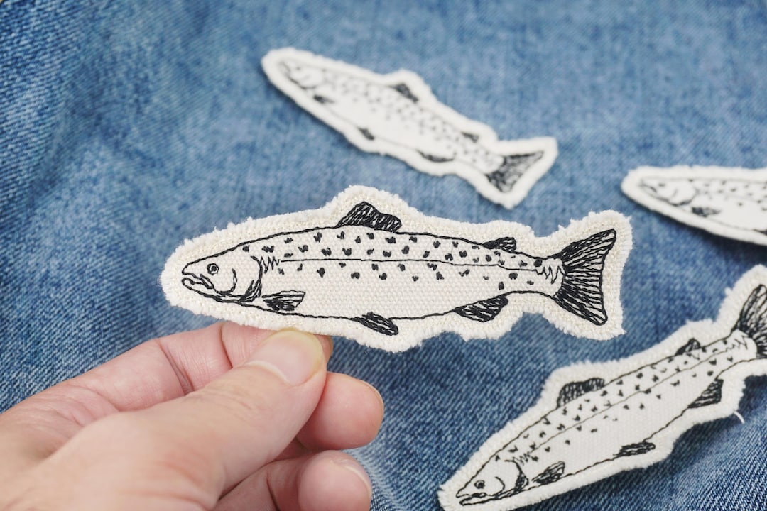 Salmon Embroidered Patch, Fish Canvas Applique, Sew On - Etsy