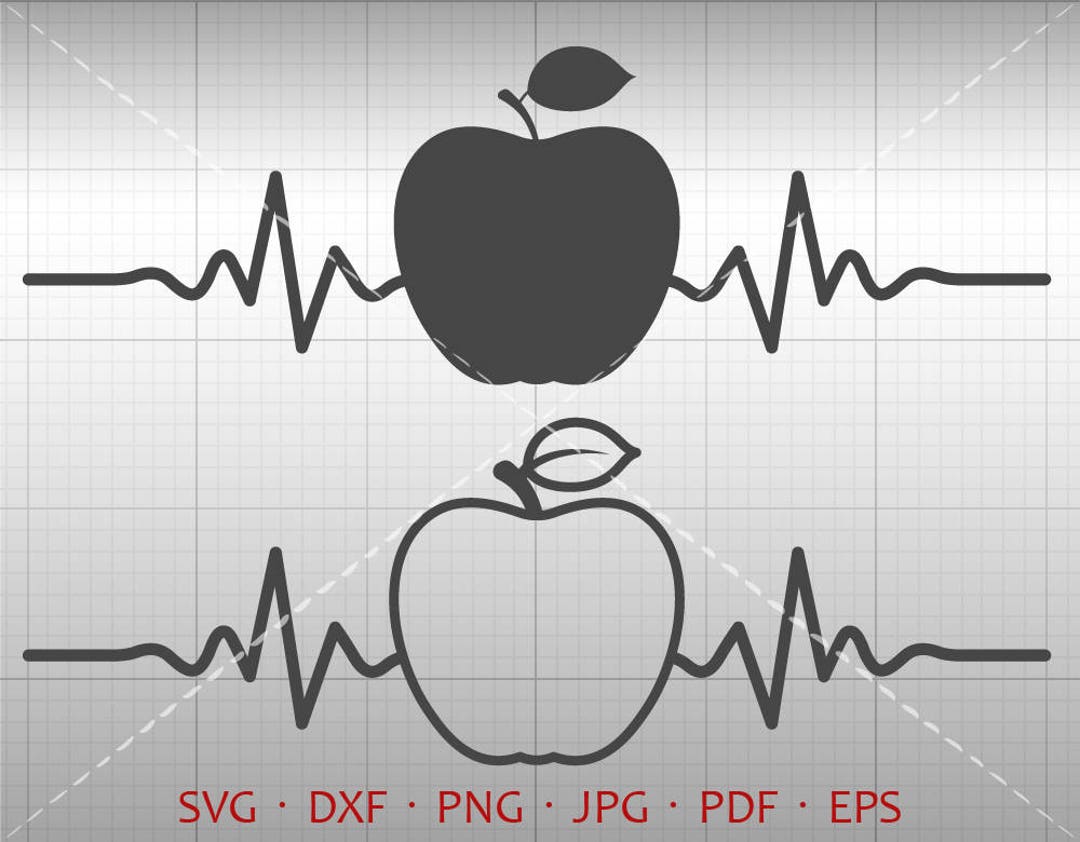 Heartbeat Apple SVG, Heartbeat Teacher SVG, EKG Apple Clipart Dxf ...