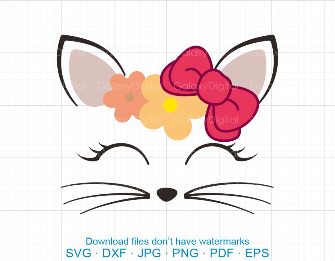 Cat Face SVG Cat SVG Kitty SVG Bowknot Kitty Birthday Svg - Etsy