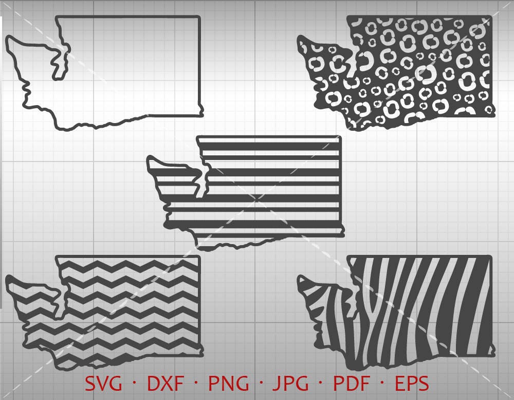 Washington Map SVG WA State Outline Clipart DXF Chevron Zebra | Etsy
