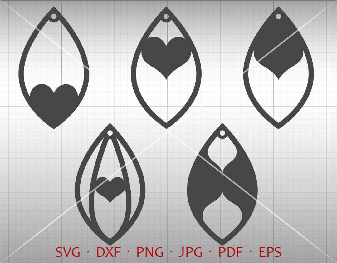 Valentine Tear Drop SVG, Love Pendant SVG, Vector DXF, Leaf Heart ...
