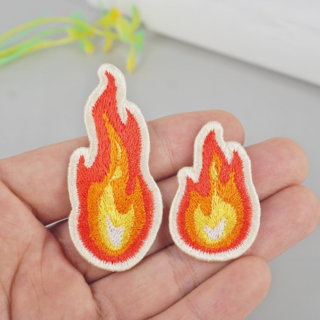 Set of 2 Fire Flame Embroidered Patch Iron on Blaze Embroidered ...