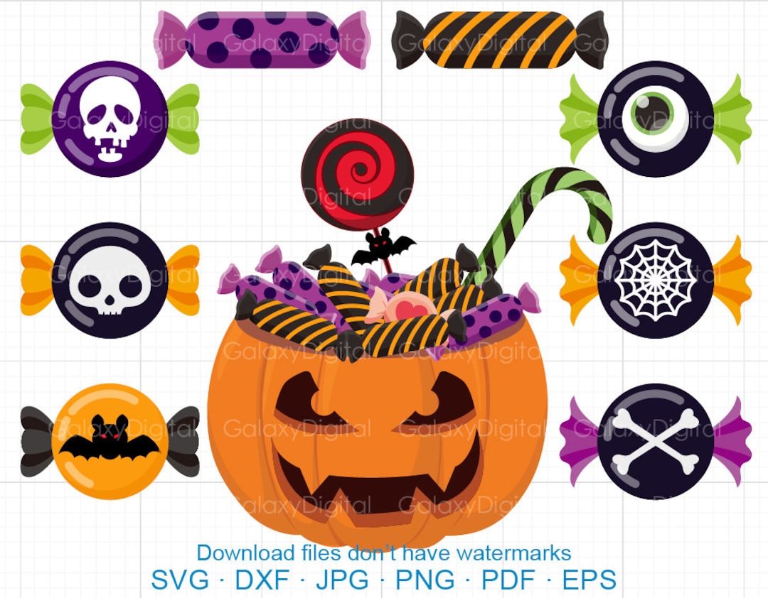 Halloween Candy Clipart SVG, Halloween Sweets Clipart SVG DXF Pumkin ...