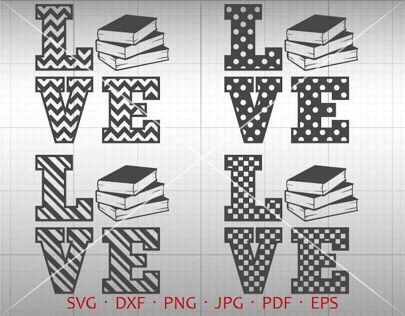 Chevron Love Book SVG Love Reading Clipart Stripe Polka Dot - Etsy
