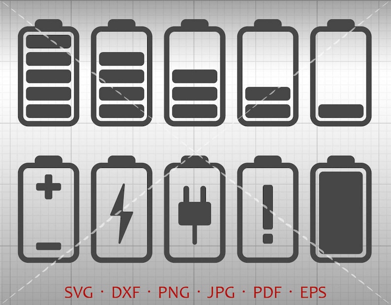 Battery SVG, Charging Clipart DXF Silhouette Cricut Cut File Vector ...