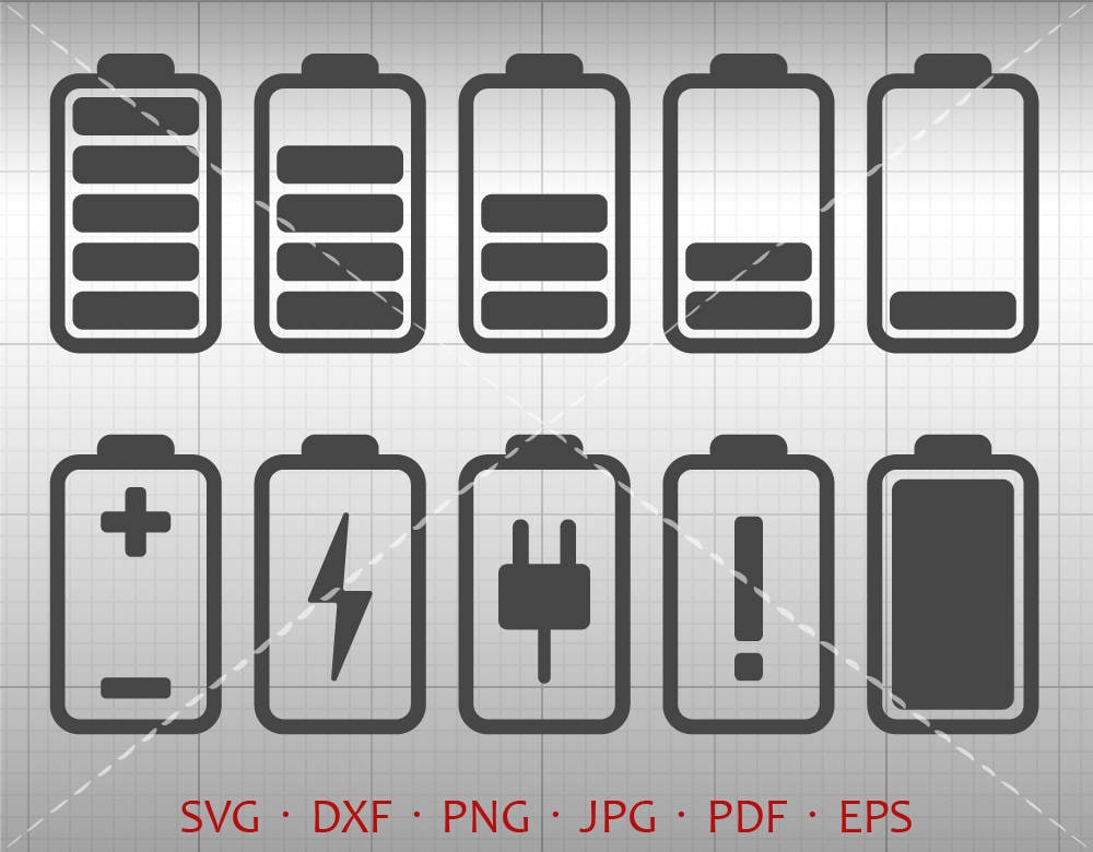 Battery SVG, Charging Clipart DXF Silhouette Cricut Cut File Vector ...