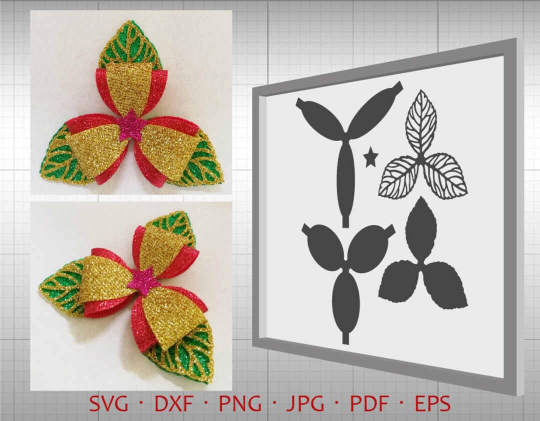 Flower Bow SVG, Christmas Bow Cut File, Leather Hair Accessories Making ...