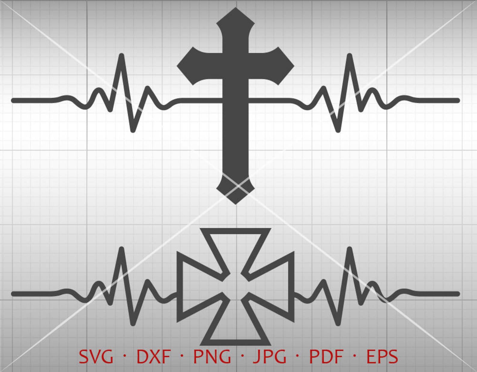 Heartbeat Cross SVG EKG Cross Clipart DXF Vector Silhouette - Etsy New ...
